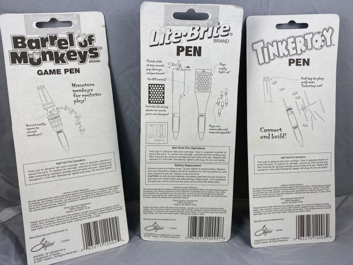 Three Ballpoint Pens with Working Games – Barrel of Monkeys, Lite-Brite ...